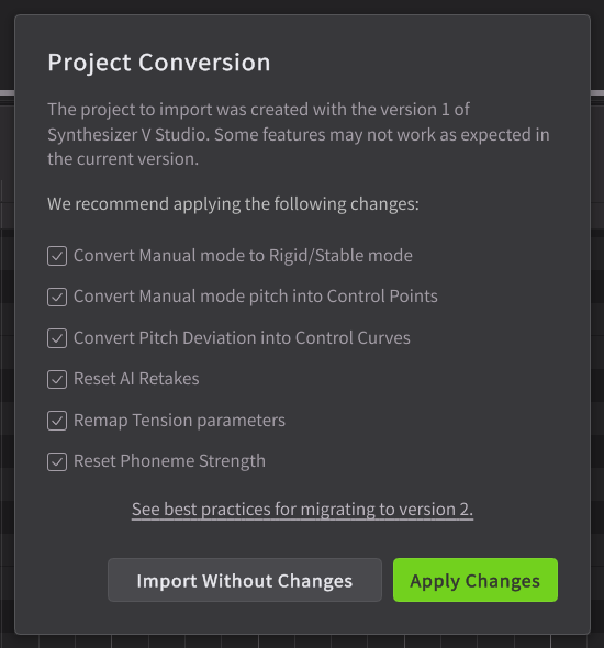 プロジェクトの管理 | Synthesizer V Studio 2 Pro User Manual